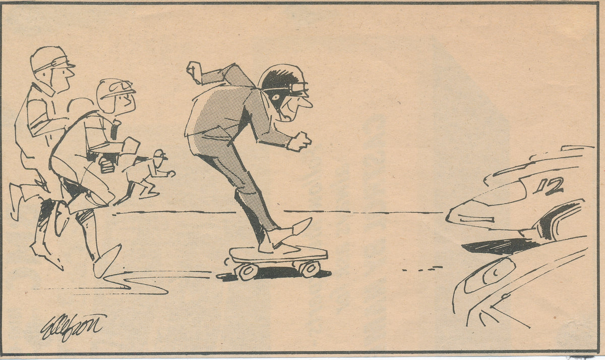 Racer in European start on a skateboard Comic Newsprint by Ellefron ...