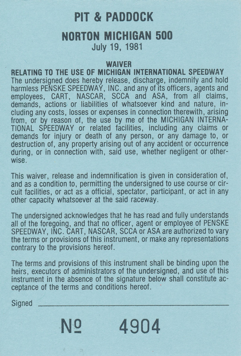 1981 Laminated Michigan 500 Michigan International Speedway Pit and Pa ...