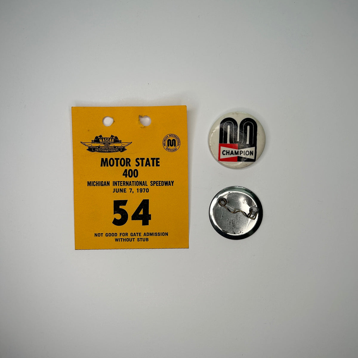 1970 Motor State 400 Michigan International Speedway Credential & Butt ...