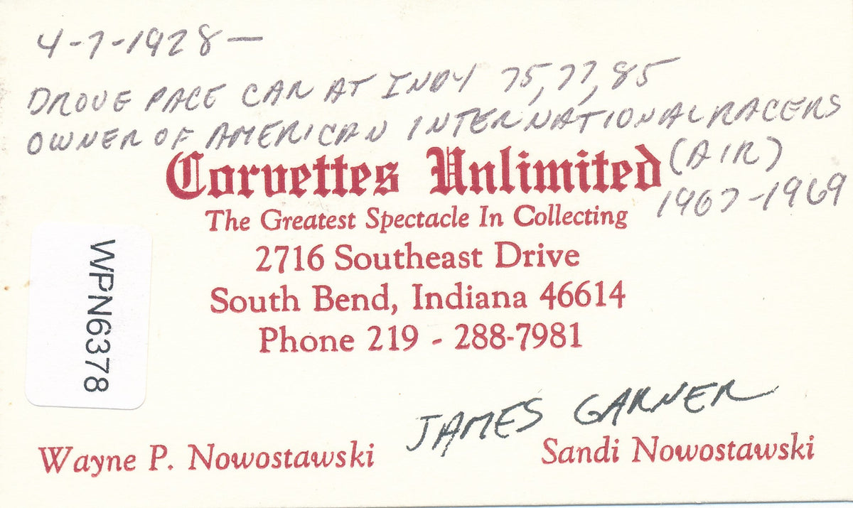 James Garner Cut Signature. Corvettes Unlimited business card. – Radius ...